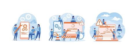 premium vector system updates with people updating operation in computing and installation