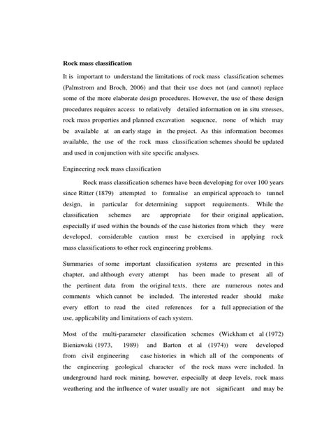 Rock Mass Classification Systems A Review And Analysis Of Their Application Limitations And