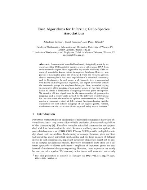 Pdf Fast Algorithms For Inferring Gene Species Associations