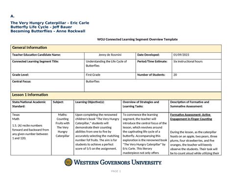 Wgu Connected Learning Segment Overview Template A The Very Hungry Caterpillar Eric Carle