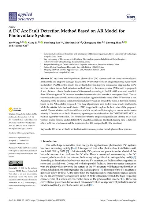 pdf a dc arc fault detection method based on ar model for photovoltaic systems