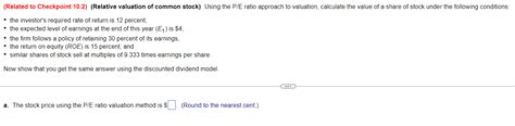 Solved Related To Checkpoint 102 Relative Valuation Of