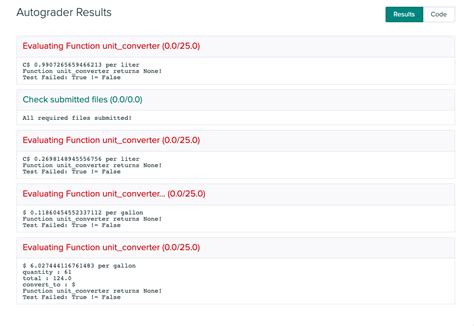 Solved Autograder Results Results Code Evaluating Function Chegg