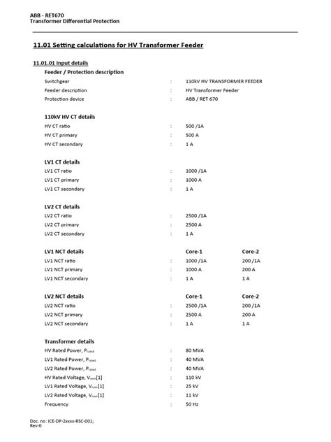 Setting Calculations For Hv Transformer Feeder Pdf