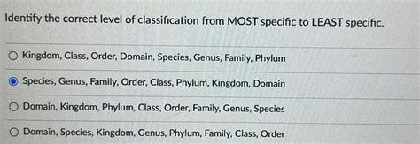 [answered] Identify The Correct Level Of Classification From Most Kunduz
