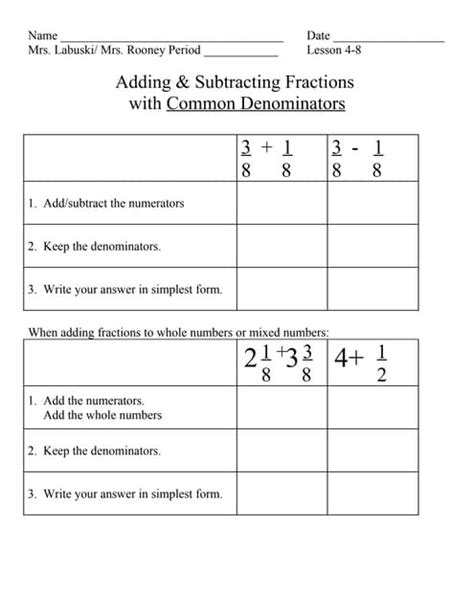 Lesson 4 8 Add And Sub Fract And Mixed Numbers Doc