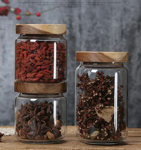 Герметичные стеклянные банки с бамбуковой крышкой многоцелевой ящик для хранения специй