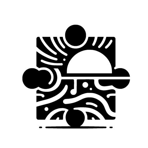 Abstract Geometric Composition A Black And White Square Featuring Sun Clouds Circles And