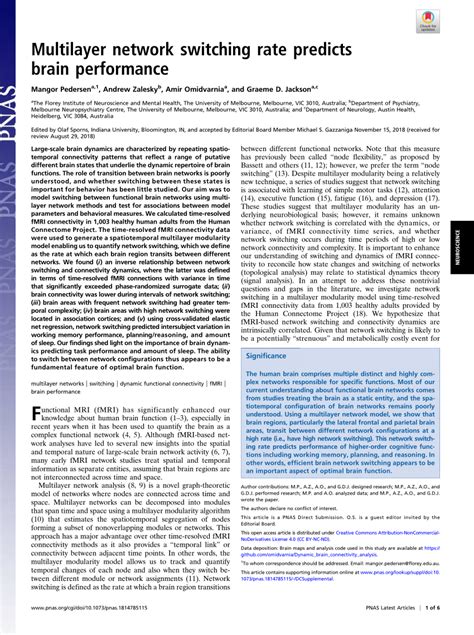 Pdf Multilayer Network Switching Rate Predicts Brain Performance