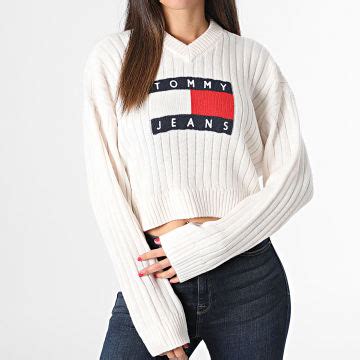 Tommy Jeans Maglione Da Donna Center Flag 8528 Bianco Ryses