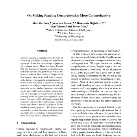 On Making Reading Comprehension More Comprehensive Acl Anthology