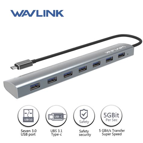 Wavlink Usb 3 1 Type C To 7 Port 3 0 Hub Aluminum Body With 5v 4a Us Adapter Multi Function Dock