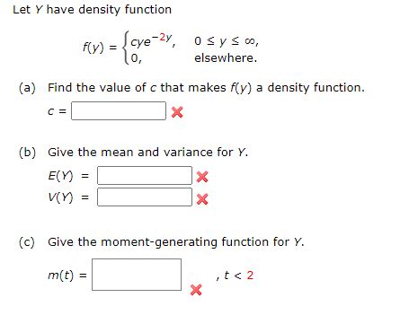 Solved Let y have density function f y C ૧૦ cye y Chegg