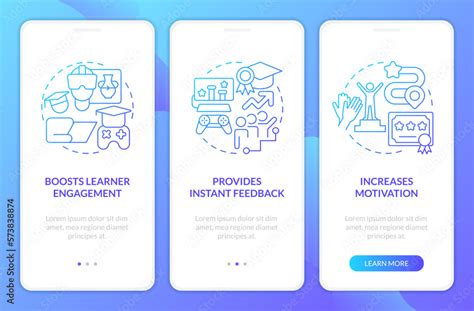Gamification Benefits In E Learning Blue Gradient Onboarding Mobile App