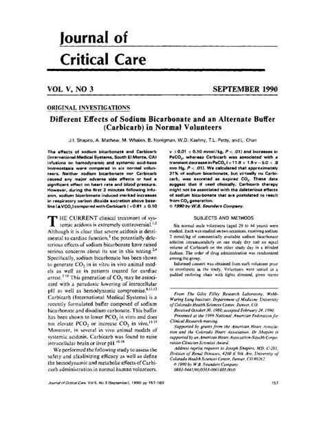 Pdf Different Effects Of Sodium Bicarbonate And An Alternate Buffer Carbicarb In Normal