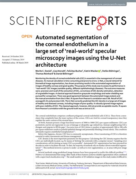 Pdf Automated Segmentation Of The Corneal Endothelium In A Large Set