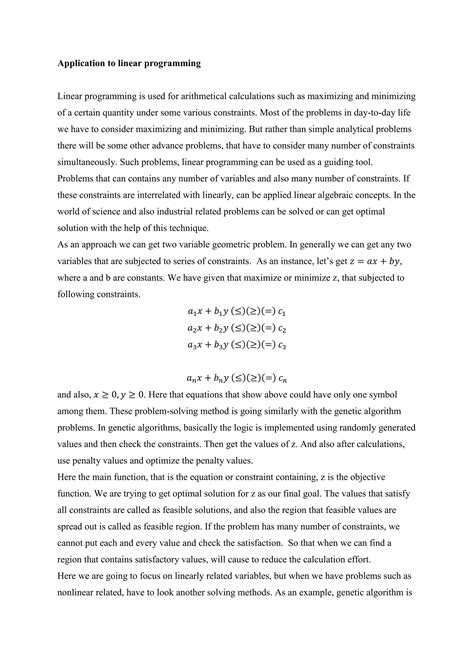 Linear Algebra Application In Linear Programming PDF Computing Technology Computing