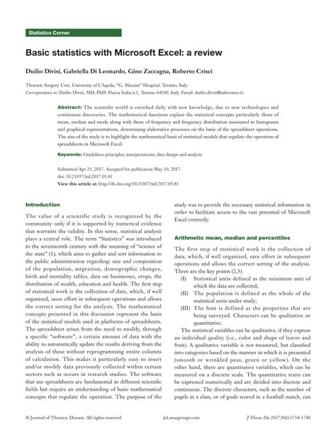 Pdf Basic Statistics With Microsoft Excel A Review