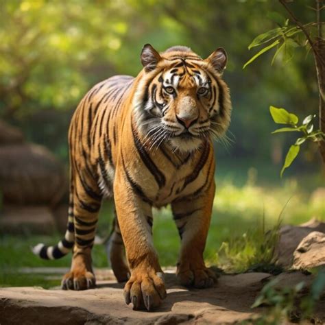 Premium Photo Bengal Tiger Walking Across Grassy Plain