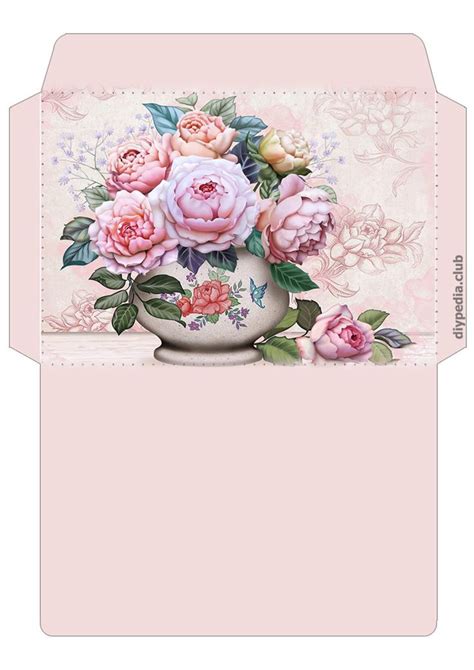 Шаблон конверта для печати Ваза с цветами