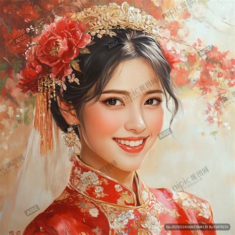 Ai创作图中式新娘插画 漫画中式新娘 手绘新人头像 板绘人像 手绘新娘中式新娘 古风嫁衣美女 转手绘 手绘新人画像 照片转手绘 写实人物插画 写实人物绘画 新人头像 厚涂头像 漫画古装新娘