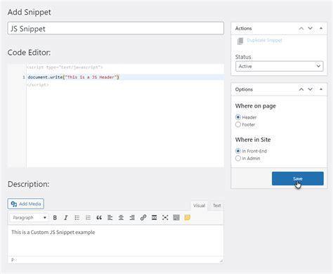 Add Custom JS Post Snippets