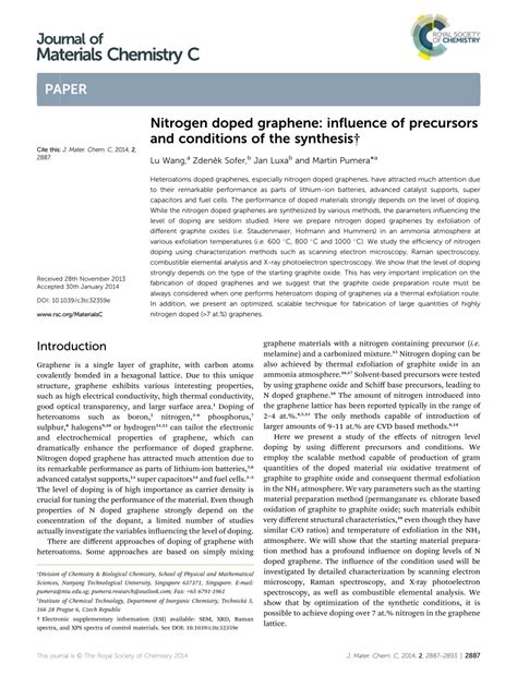 Pdf Nitrogen Doped Graphene Influence Of Precursors And Conditions Of The Synthesis
