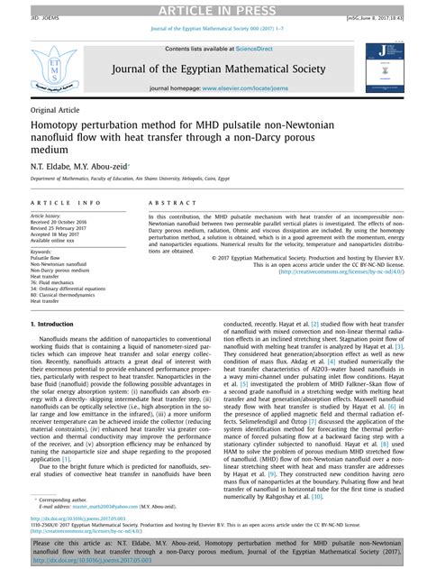 Pdf Homotopy Perturbation Method For Mhd Pulsatile Non Newtonian Nanofluid Flow With Heat