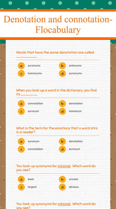 Denotation And Connotation Worksheet