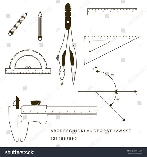 Set Drafting Instrument Pencil Ruler Protractor Stock Vector Royalty Free 249547219 Shutterstock