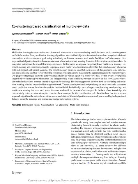 co clustering based classification of multi view data request pdf