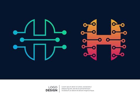 H 문자 디지털 데이터 연결 로고 디자인 세트 프리미엄 벡터