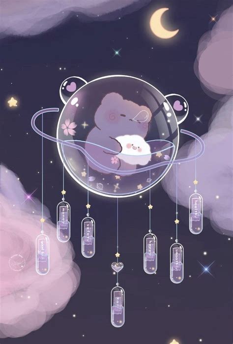 Cute Galaxy Wallpaper With Teddy Bear And Stars