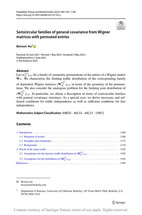 Pdf Semicircular Families Of General Covariance From Wigner Matrices
