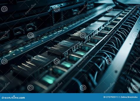 Abstract Blue Network Panel Switch And Cable In Data Center