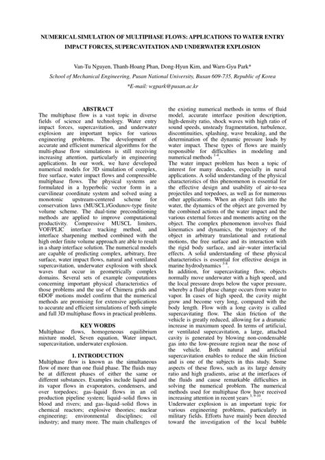 Pdf Numerical Simulation Of Multiphase Flows Applications To Water