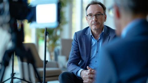 Premium Photo Interviewer Listens Intently With A Backdrop Of Professional Camera Equipment