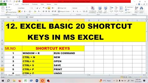 Excel Basic 20 Shortcut Keys In Ms Excel Excel Excelshortcutkeys Shortcutkeys Youtube