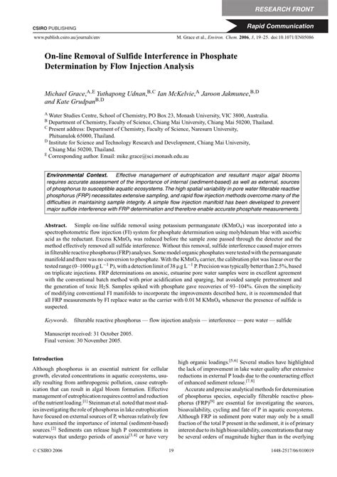 Pdf On Line Removal Of Sulfide Interference In Phosphate Determination By Flow Injection Analysis
