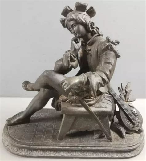Sculpture Ancien Xixe Le Musicien Penseur Mandoline Cuivre Patine Decoration N31 Eur 6 00