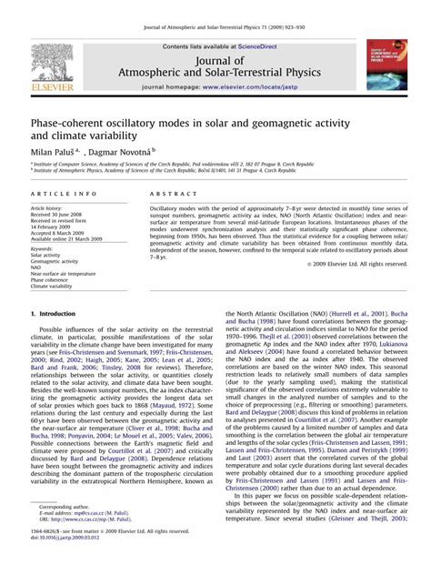 Pdf Phase Coherent Oscillatory Modes In Solar And Geomagnetic Activity And Climate Variability