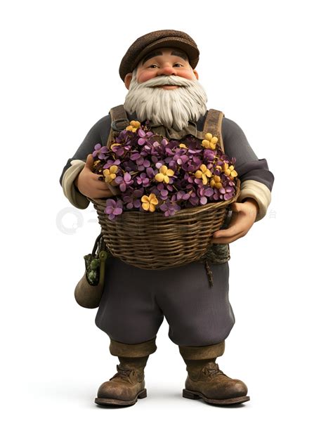 3d卡通人物ai数字艺术 金粟桂花ip设计3d渲染卡通风老年花匠站立捧花微笑插画 Ai立体元素免费下载png格式2784像素编号71798328 千图网