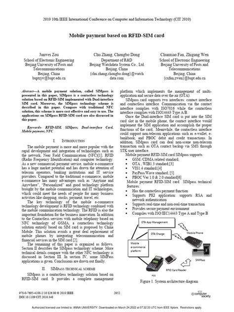 Mobile Payment Based On Rfid Sim Card Pdf Technology And Engineering