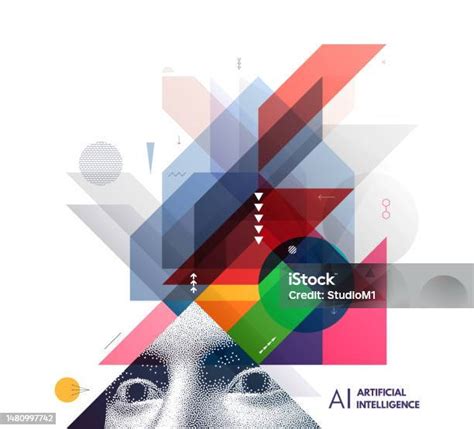 기계 학습 미래 지향적 인 인공 지능 개념입니다 기하학적 모양과 형태를 가진 예술 구성 프리젠 테이션 포스터 표지 브로셔 전단지 광고판을위한 표지 디자인 템플릿입니다 인공