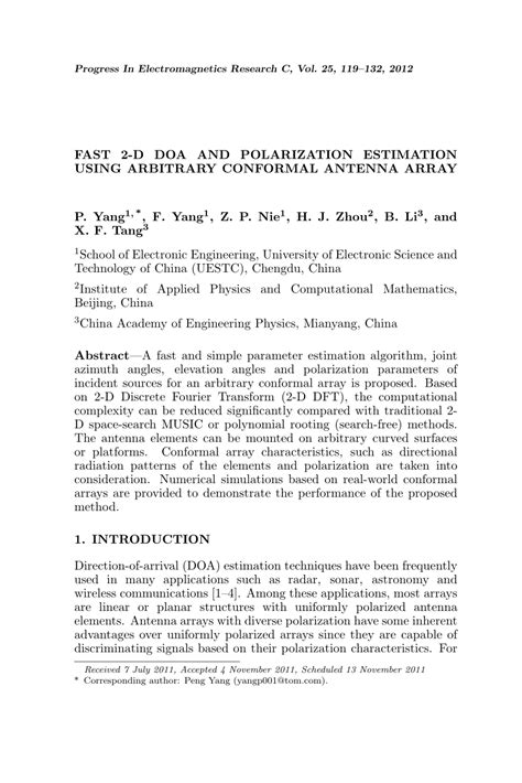 Pdf Fast 2 D Doa And Polarization Estimation Using Arbitrary Conformal Antenna Array