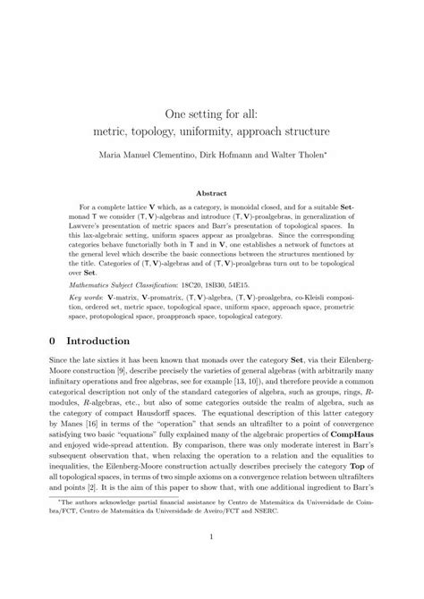 Pdf One Setting For All Metric Topology Uniformity · For A Complete Lattice V Which As