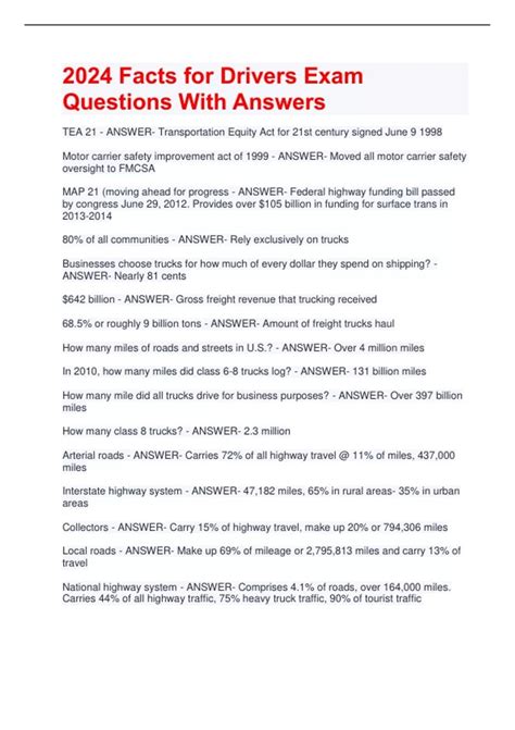 2024 Facts For Drivers Exam Questions With Answers Drivers Fact Stuvia Us