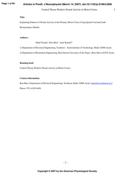 Pdf Explaining Patterns Of Neural Activity In The Primary Motor