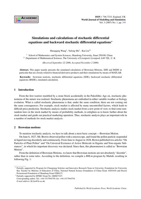 Pdf Simulations And Calculations Of Stochastic Differential Equations And Backward Stochastic