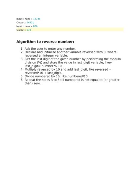 Ds Algorithm To Reverse Number Input Num 12345